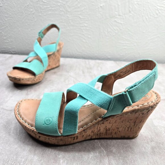 Born | Shoes | Born Cork Wedge Comfort Sandals Size 7 Teal Blue Leather ...
